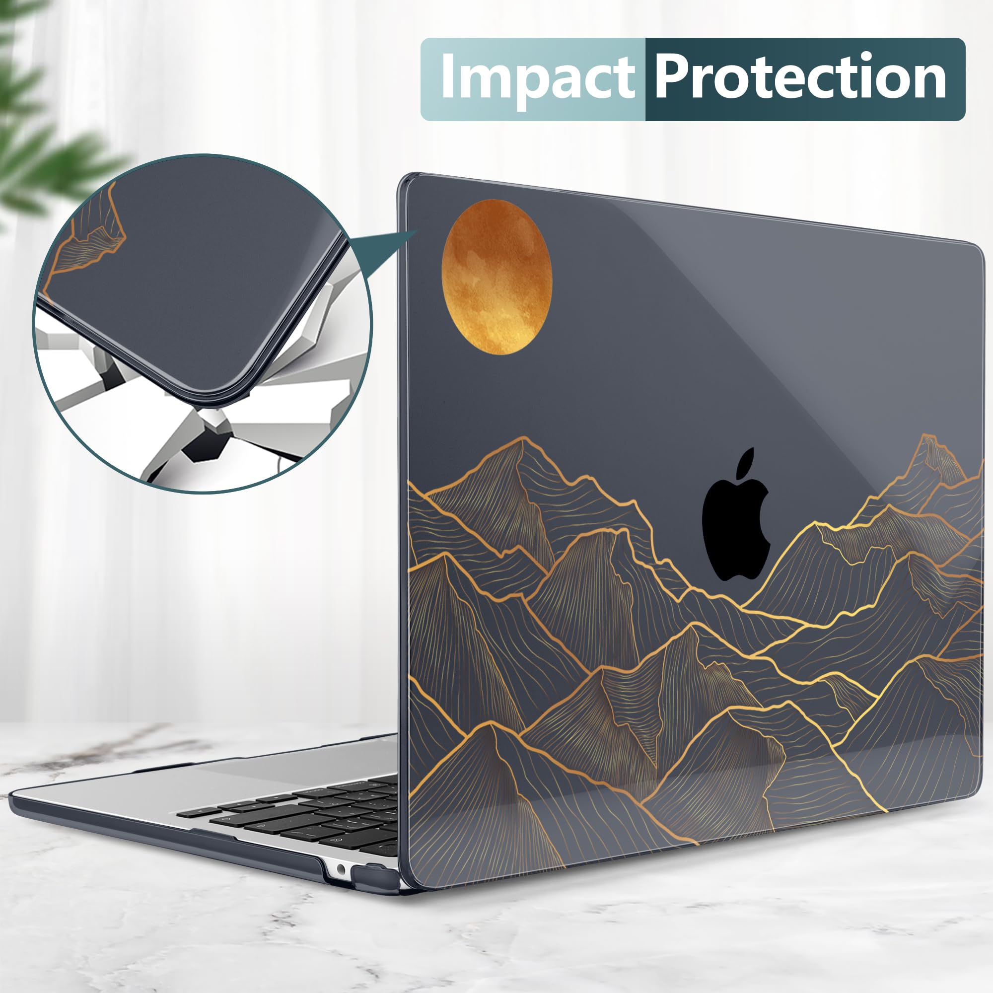 DONGKE Compatible with M3 MacBook Air 15 inch Case 2024 2023 A3114 A2941 M2 Retina Display Touch ID, Plastic Hard Case & Keyboard Skin & Screen Protector for MacBook Air 15.3" - Abstract Mountain