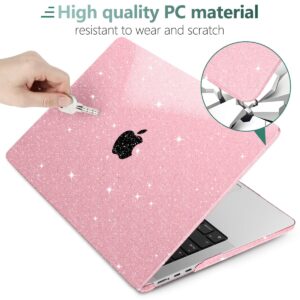 CAMPLALA Compatible with MacBook Air 15 inch Case 2024 2023 Release M3 A3114 M2 A2941, Hard Shell Cover & Keyboard Cover & Screen Protector & OTG Adapter for MacBook Air 15, Sparkly Pink