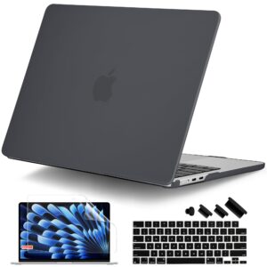 dongke compatible with m3 macbook air 15 inch 2024 2023 case model a3114 a2941 m2 with liquid retina display & touch id, protective plastic hard shell cover with keyboard cover - matte black