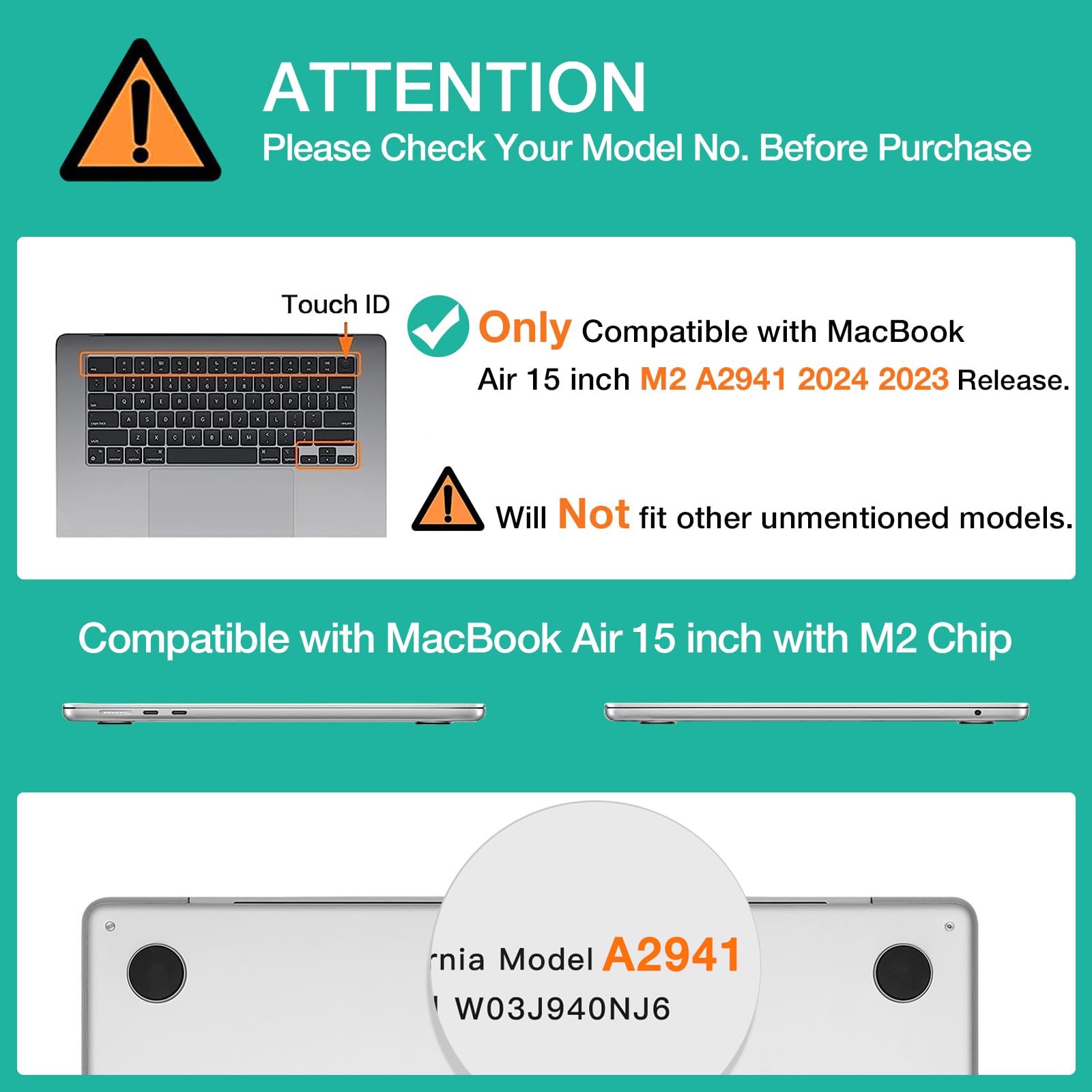 MOSISO Compatible with MacBook Air 15 inch Case 2023 2024 Release M3 A3114 M2 A2941 with Liquid Retina Display & Touch ID, Protective Plastic Hard Shell Case & Keyboard Cover Skin, Black