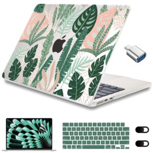 cissook for macbook air 15 inch m3 m2 case 2024 2023 release a3114 a2941, tropical hard shell case with keyboard cover skin + type c to usb adapter for macbook air 15 2024, tropical palm leaves