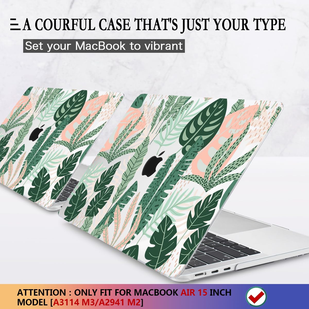 CISSOOK for MacBook Air 15 inch M3 M2 Case 2024 2023 Release A3114 A2941, Tropical Hard Shell Case with Keyboard Cover Skin + Type C to USB Adapter for MacBook Air 15 2024, Tropical Palm Leaves