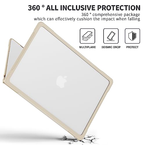 Batianda Ultimate Protection Case for M3 MacBook Air 15 inch 2024 A3114 2023 Model M2 A2941 Matte Carbon Fiber Edges Shockproof Anti-Scratch and Anti-Fingerprint with Keyboard Cover Protector, Khaki