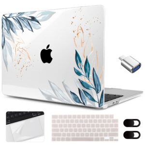 meegoodo for m3 macbook air 15 inch case 2024 2023,clear case fit model a3114 a2941 with m3/m2, laptop hard shell with keyboard cover & camera cover & otg adapter for 15.3-inch, blue watercolor nature