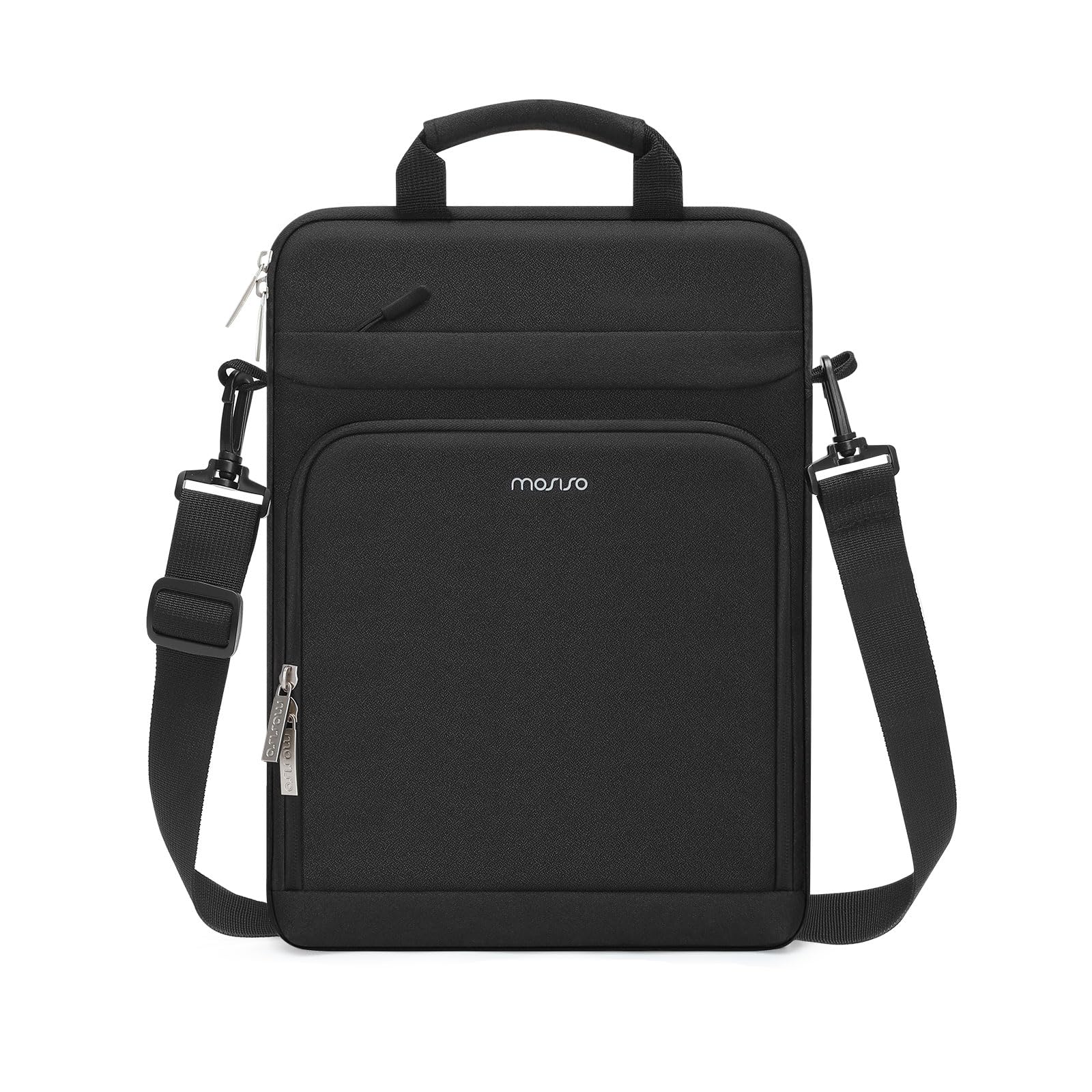 MOSISO Vertical Laptop Shoulder Bag Compatible with MacBook Air/Pro,13-13.3 inch Notebook,Compatible with MacBook Pro 14 2023-2021 A2779 M2 A2442 M1 with Front Raised Pockets&Fix Handle&Belt, Black