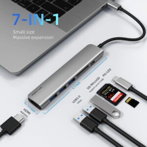 WALNEW USB C Hub with 4k HDMI,100W Power Delivery,SD/TF Reader,USB 3.0 Data Ports,7-in-1 USBC Dongle Multiport Adapter,Thunderbolt 4 Dock for Macbook Pro/Air,Mac,iPad 10,Surface,Dell XPS Laptop,Tab S7