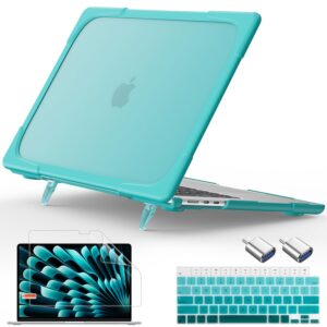 may chen for macbook air 15 inch case m2 a2941 / m3 a3114 chip 2023 2024, heavy duty shockproof protective hard shell with keyboard cover for fold kickstand, blue