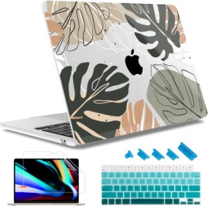 may chen compatible with macbook air 15 inch case model a2941 m2 a3114 m3 chip 2023 2024 release, protective cover laptop hard case with keyboard cover, abstract leaves