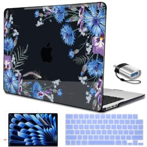 lcmocico for macbook air 15 inch case 2024 2023 m2 m3 chip a3114 a2941 with liquid retina display & touch id, plastic hard shell case keyboard cover for mac air 15.3 m3 2024, wild cornflower black