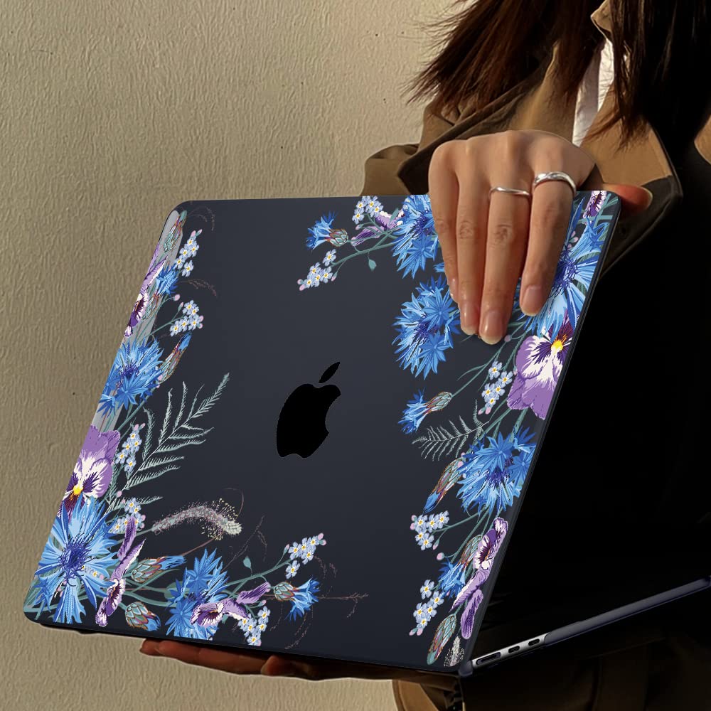 LCMOCICO for MacBook Air 15 inch Case 2024 2023 M2 M3 Chip A3114 A2941 with Liquid Retina Display & Touch ID, Plastic Hard Shell Case Keyboard Cover for Mac Air 15.3 M3 2024, Wild Cornflower Black