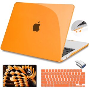 teryeefi case cover for macbook air 15 inch [2023 2024 release], plastic hard shell with keyboard cover for macbook air 15.3" m2 m3 a2941 a3114 with touch id & liquid retina display, glossy orange