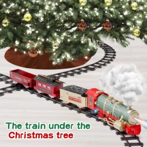 JUQU Train Set - Electric Train Toys w/Smoke, Light and Sounds, Toddler Train Sets for Boys 2-4 4-7 w/Steam Locomotive Engine,Carriages and Tracks, Christmas Train Gift for 3 4 5 6 7 8+ Year Old Kids