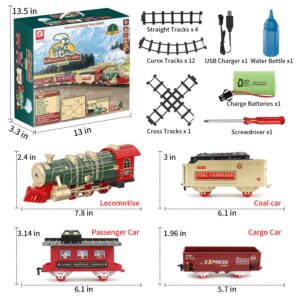 JUQU Train Set - Electric Train Toys w/Smoke, Light and Sounds, Toddler Train Sets for Boys 2-4 4-7 w/Steam Locomotive Engine,Carriages and Tracks, Christmas Train Gift for 3 4 5 6 7 8+ Year Old Kids