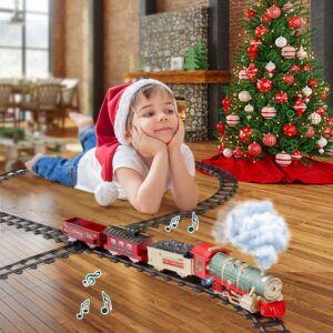 JUQU Train Set - Electric Train Toys w/Smoke, Light and Sounds, Toddler Train Sets for Boys 2-4 4-7 w/Steam Locomotive Engine,Carriages and Tracks, Christmas Train Gift for 3 4 5 6 7 8+ Year Old Kids