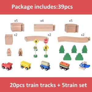 BetDEF Wooden Train Set,39 Pcs-with All-Wood Train Tracks with Double Sided Wooden Tracks and Color Box for 3+ Year Old Boys and Girls Toddler-Fits Thomas Brio Melissa and Doug… (39PC)