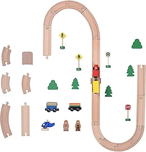 BetDEF Wooden Train Set,39 Pcs-with All-Wood Train Tracks with Double Sided Wooden Tracks and Color Box for 3+ Year Old Boys and Girls Toddler-Fits Thomas Brio Melissa and Doug… (39PC)