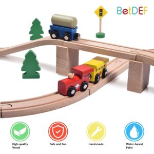 BetDEF Wooden Train Set,39 Pcs-with All-Wood Train Tracks with Double Sided Wooden Tracks and Color Box for 3+ Year Old Boys and Girls Toddler-Fits Thomas Brio Melissa and Doug… (39PC)