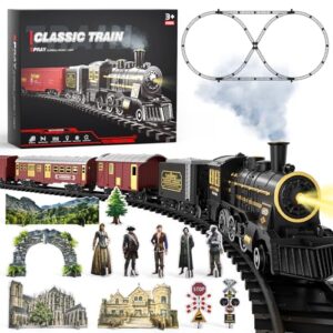 locomoto train set - electric train toys w/smoke, light &sounds, train sets for boys&girls2-4-7 w/locomotive, 2 cars &14 tracks, christmas toy train gifts for kids ages 8-14 & 3 years old toddlers