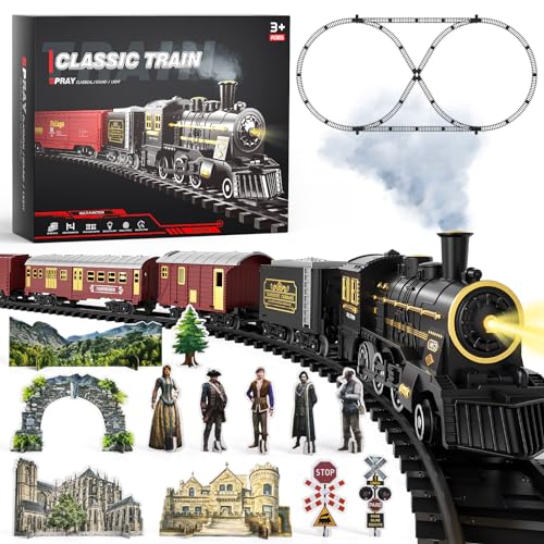 Locomoto Train Set - Electric Train Toys w/Smoke, Light &Sounds, Train Sets for Boys&Girls2-4-7 w/Locomotive, 2 Cars &14 Tracks, Christmas Toy Train Gifts for Kids Ages 8-14 & 3 Years Old Toddlers