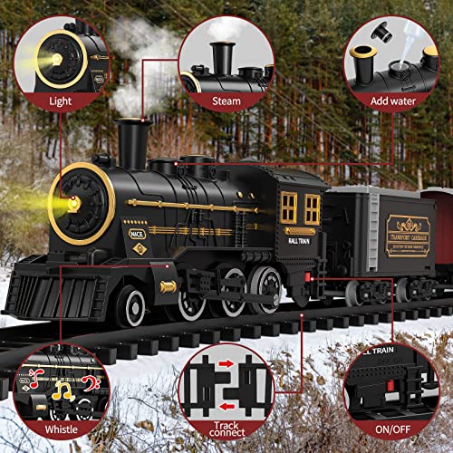 Locomoto Train Set - Electric Train Toys w/Smoke, Light &Sounds, Train Sets for Boys&Girls2-4-7 w/Locomotive, 2 Cars &14 Tracks, Christmas Toy Train Gifts for Kids Ages 8-14 & 3 Years Old Toddlers