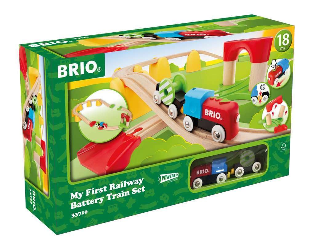 BRIO World 33710 - My First Railway Battery Operated Train Set | 25 Piece Wood Train Set for Toddlers | Inclusive of Accessories and Wooden Tracks | Certified by Forest Stewardship Council