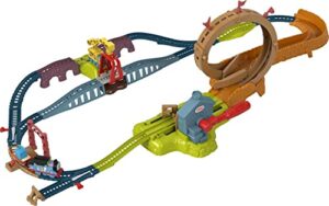 thomas & friends toy train set loop & launch maintenance yard with thomas motorized engine & carly the crane for preschool kids ages 3+ years