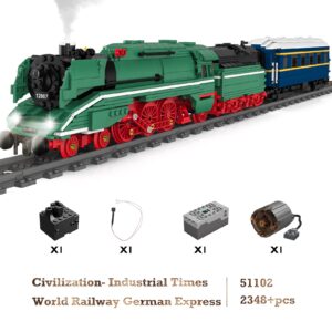 JMBricklayer German Express Train Building Kit - RC Steam Train Building Block Toy, Scale Model Train with Train Tracks, Adult Engine Vehicle City Set, Gift Toys for Teens Age 14+/Adults(2348 Pieces)