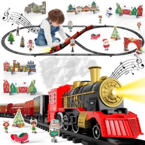 lucky doug train set toys for kids, christmas train sets toys for kids w/smokes, light & sound include 6 car and 28 tracks, christmas train set toys birthday gifts for 3 4 5 6 year old boys girls