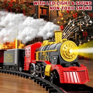 Lucky Doug Train Set Toys for Kids, Christmas Train Sets Toys for Kids W/Smokes, Light & Sound Include 6 Car and 28 Tracks, Christmas Train Set Toys Birthday Gifts for 3 4 5 6 Year Old Boys Girls