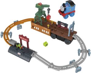 thomas & friends push-along train and track set for kids 2-in-1 transforming thomas playset with storage & working crane for ages 3+ years