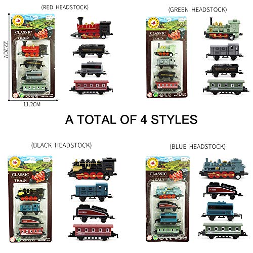 CORPER TOYS Mini Train Toy Die-Cast Pull Back Steam Train Model Set Assorted Styles for Kids Boys - 4 PACKS (16 pieces)