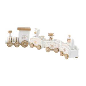 iwowhero 1pc christmas train desktop wooden trains mini christmas tree xmas train sculpture wooden christmas train christmas train set birthday cake ornament train cake decor white