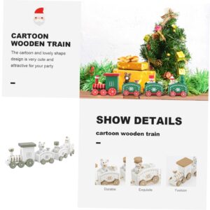 IWOWHERO 1pc Christmas Train Desktop Wooden Trains Mini Christmas Tree Xmas Train Sculpture Wooden Christmas Train Christmas Train Set Birthday Cake Ornament Train Cake Decor White