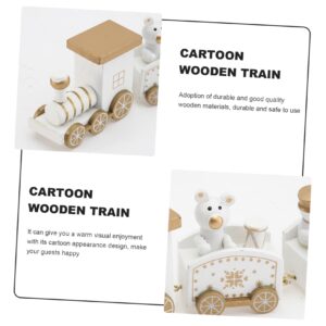 IWOWHERO 1pc Christmas Train Desktop Wooden Trains Mini Christmas Tree Xmas Train Sculpture Wooden Christmas Train Christmas Train Set Birthday Cake Ornament Train Cake Decor White