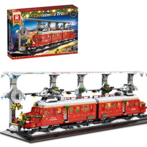 misini 66034 steam train building blocks, 2822 pcs train building set with lights, collectible christmas elements steam locomotive display toys kit with train tracks, top present for train lovers