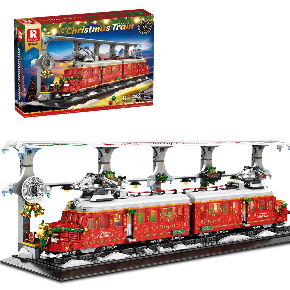 MISINI 66034 Steam Train Building Blocks, 2822 Pcs Train Building Set with Lights, Collectible Christmas elements Steam Locomotive Display Toys kit with Train Tracks, Top Present for Train Lovers