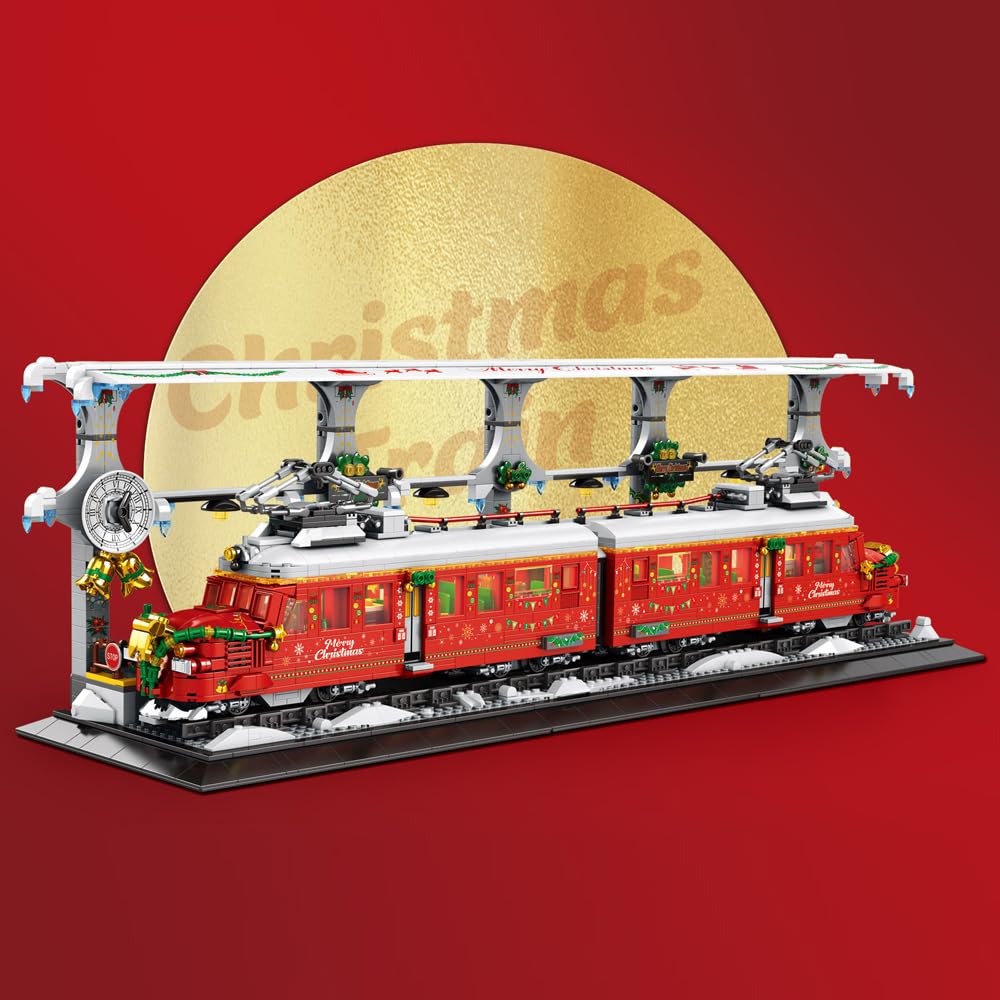 MISINI 66034 Steam Train Building Blocks, 2822 Pcs Train Building Set with Lights, Collectible Christmas elements Steam Locomotive Display Toys kit with Train Tracks, Top Present for Train Lovers