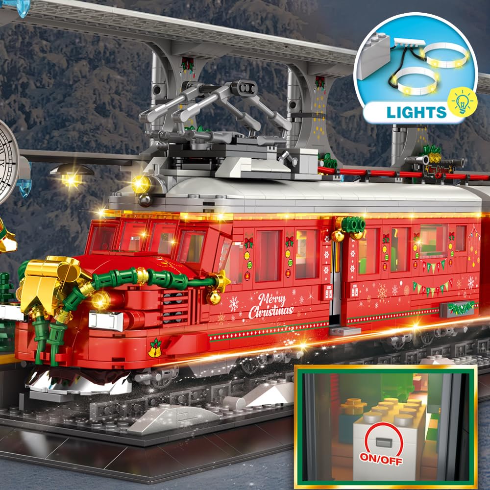 MISINI 66034 Steam Train Building Blocks, 2822 Pcs Train Building Set with Lights, Collectible Christmas elements Steam Locomotive Display Toys kit with Train Tracks, Top Present for Train Lovers