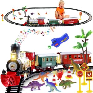 remote control train set-electric r/c train toy for kids-christmas train toy w/sounds & lights,railway kits passenger coach & tracks game,gift for boys girls 3 4 5 6 7 8+ year old kids