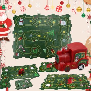 children's educational puzzle track car play set - christmas series diy assembling toddler puzzle track with rail car for kids ages 3+（13pcs）