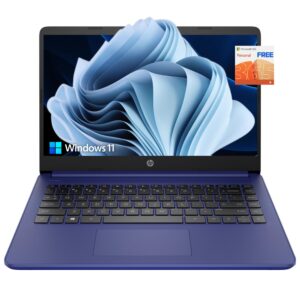 hp stream laptop, 14" hd display, intel celeron n4020 processor, 16gb memory, 320gb storage (64gb emmc + 256gb card), 1-year office 365,webcam, hdmi, wi-fi, usb-c, windows 11 home, indigo blue, jvq mp