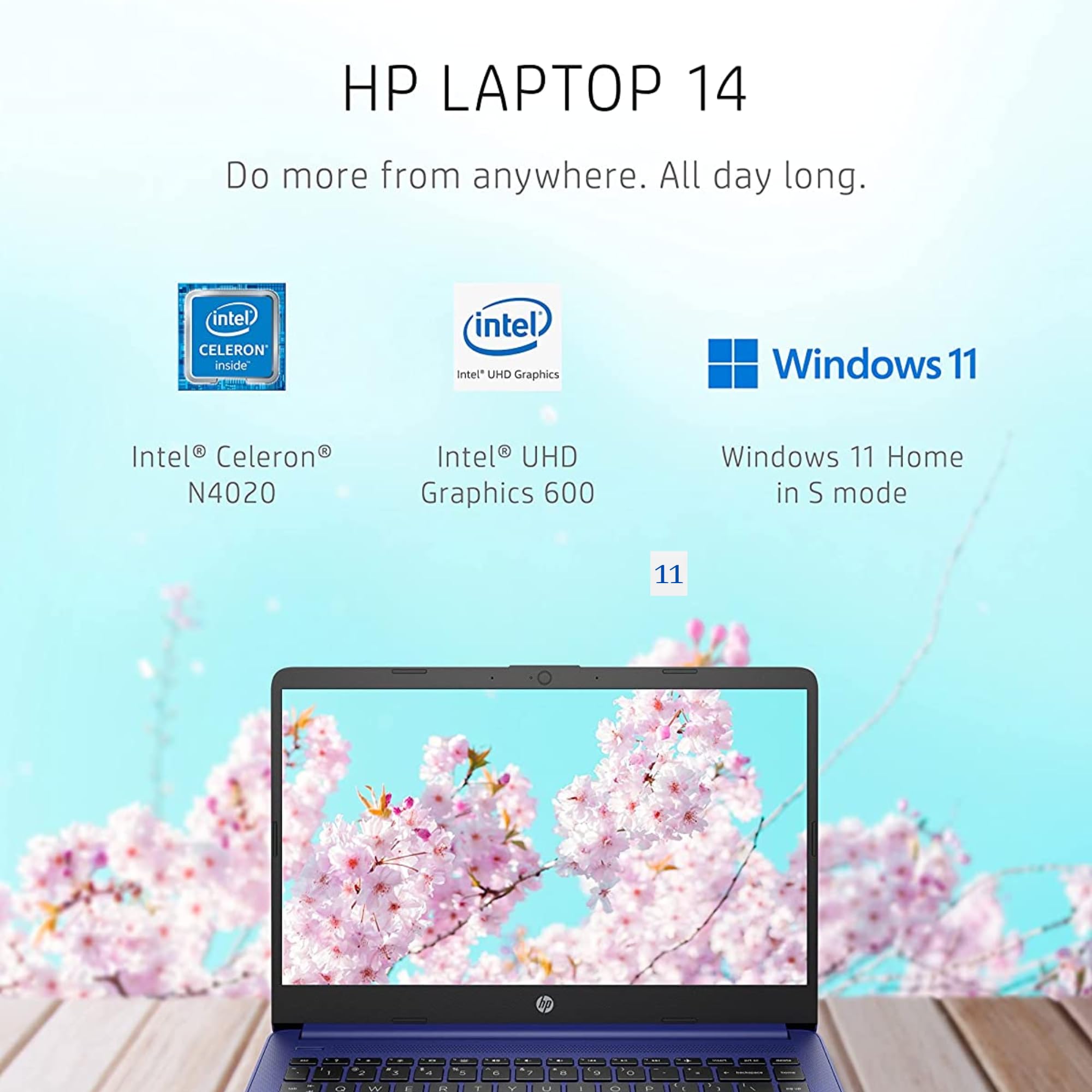 HP Stream Laptop, 14" HD Display, Intel Celeron N4020 Processor, 16GB Memory, 320GB Storage (64GB eMMC + 256GB card), 1-Year Office 365,Webcam, HDMI, Wi-Fi, USB-C, Windows 11 Home, Indigo Blue, JVQ MP