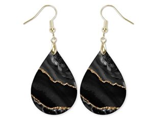 black earrings for women dangle teardrop trendy boho jewelry gift for her handmade from the painted pug (black and gold)