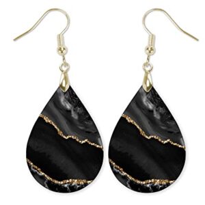 Black Earrings for Women Dangle Teardrop Trendy Boho Jewelry Gift for Her Handmade from The Painted Pug (Black and Gold)