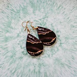 Black Earrings for Women Dangle Teardrop Trendy Boho Jewelry Gift for Her Handmade from The Painted Pug (Black and Gold)