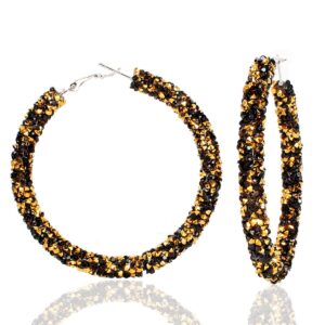 bohemian sparkle resin rhinestone wrapped big hoop dangle earrings circle jewelry for women-black gold