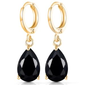 crystalline azuria teardrops wedding dangle earrings with black zirconia crystals 18k gold plated for women