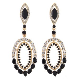 large gold color victorian marquise black crystal rhinestone cluster large oval dangle statement earrings