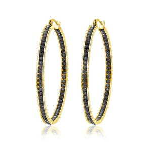 cinily gold hoop earrings for women-14k yellow gold plated stainless steel earrings black cubic zirconia large big hoop earrings 2"