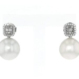 Ross-Simons 12-14mm Cultured Pearl and .42 ct. t.w. Diamond Earrings in 18kt White Gold